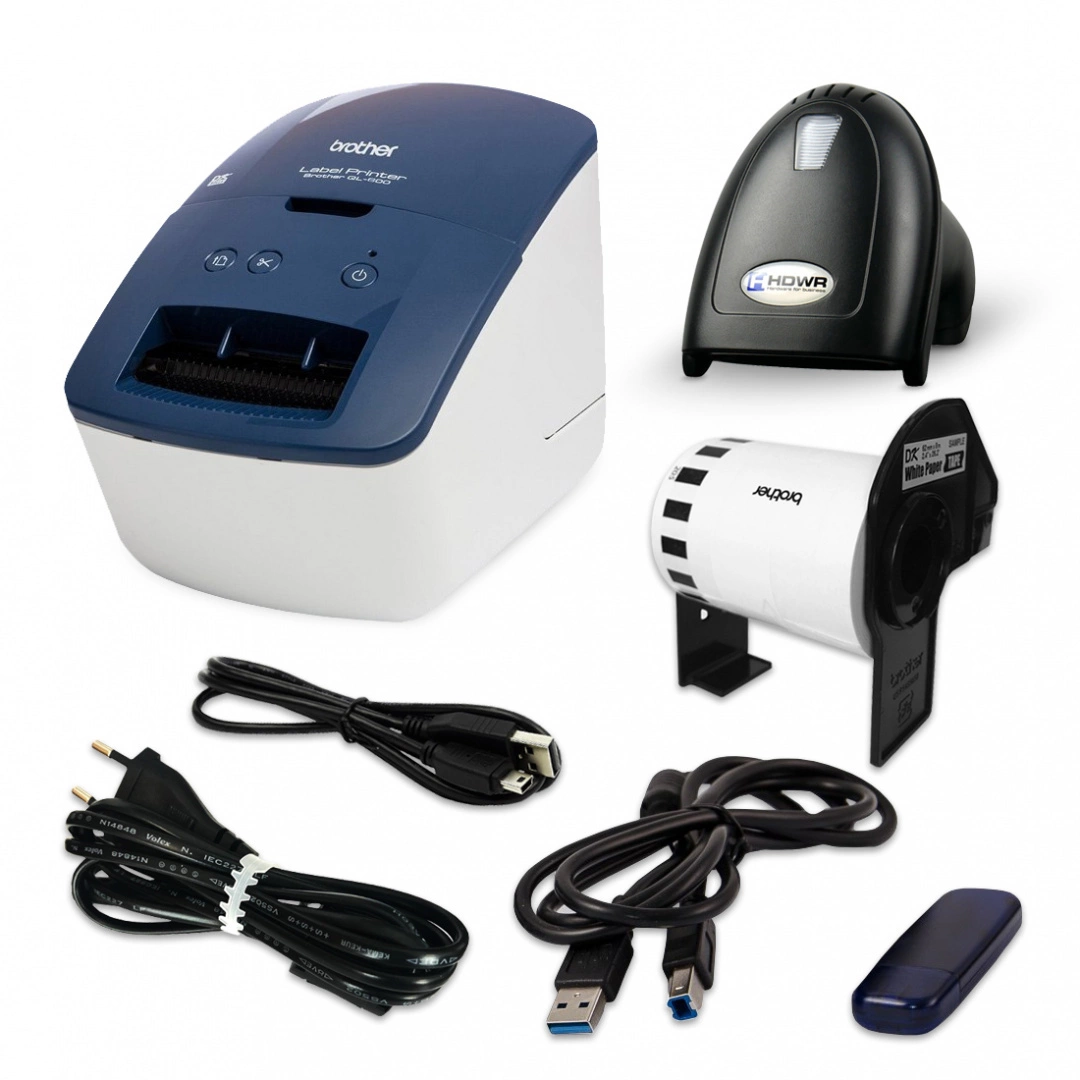 Drukarka etykiet Brother QL-600B 300 dpi / do 62 mm / PC / Mac / USB / z czytnikiem kodów HDWR ...