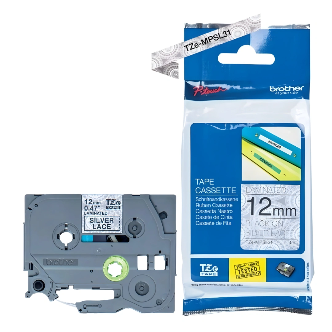 Oryginalna taśma Brother TZe-MPSL31 12mm x 4m srebrna/czarny nadruk ...